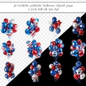 Patriotic Balloons Clipart: Red, White, and Blue USA Graphics (digital ...