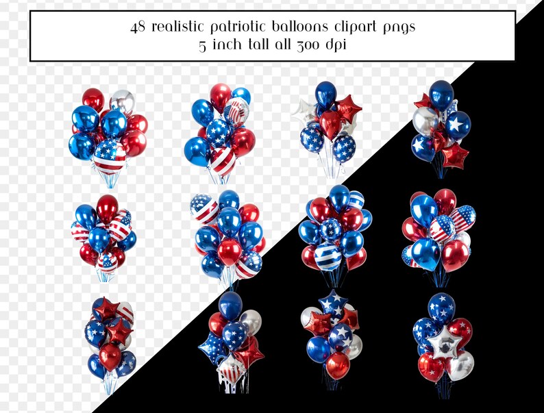 Patriotic Balloons Clipart: Red, White, and Blue USA Graphics (digital ...