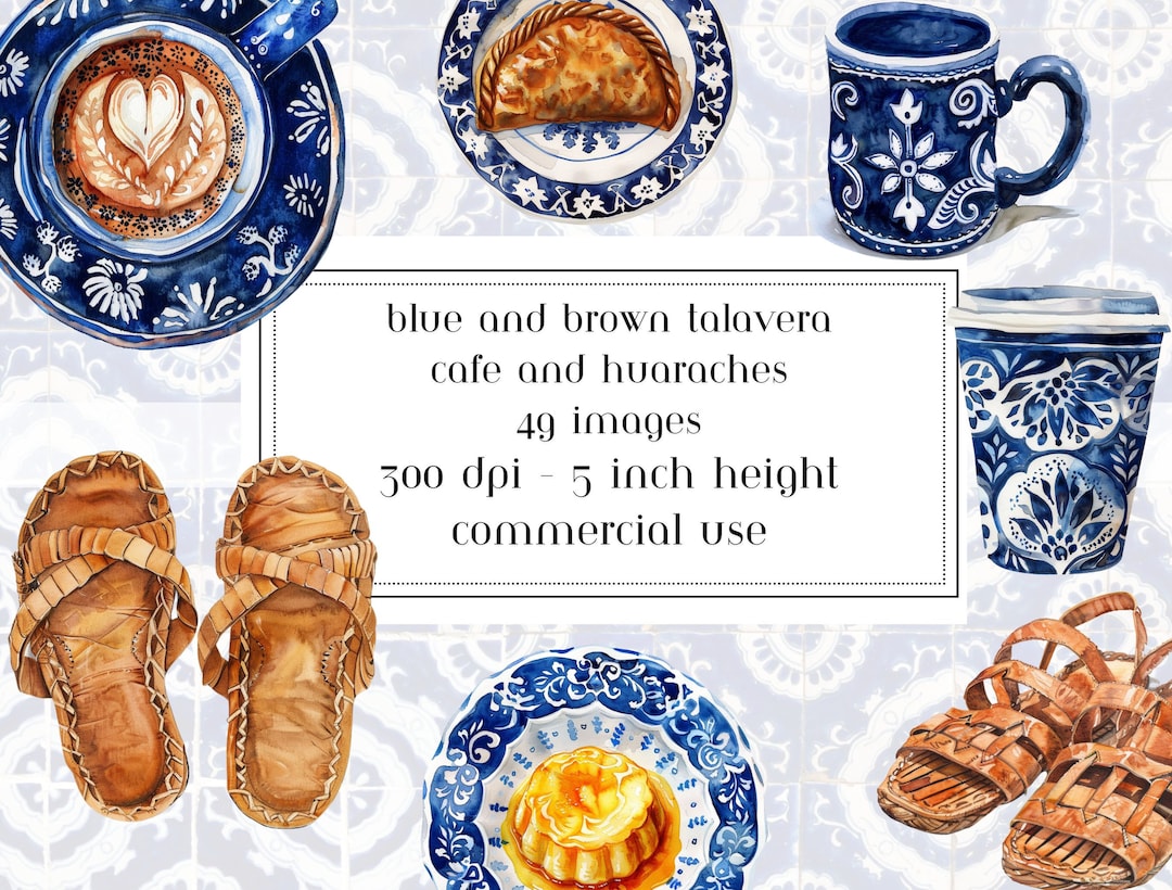 Blue and Brown Talavera Cafe and Huaraches, Talavera Clipart ...