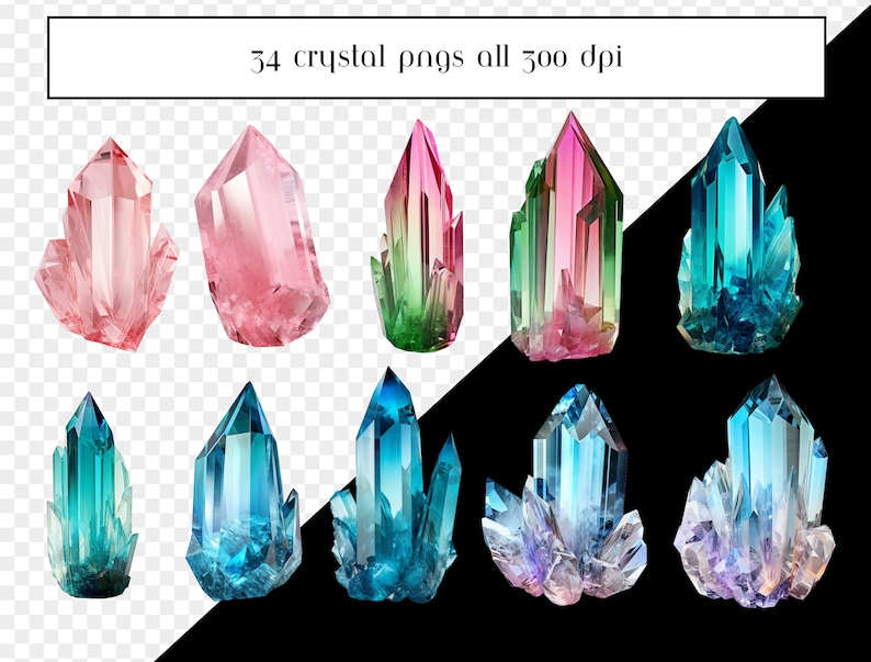 Crystal Gems Clipart, Boho Crystal Clipart, 3d Render Crystals, Junk ...
