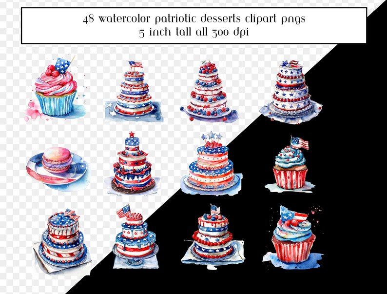 Patriotic Desserts Clipart, Patriotic Party Clipart, Fourth of July ...