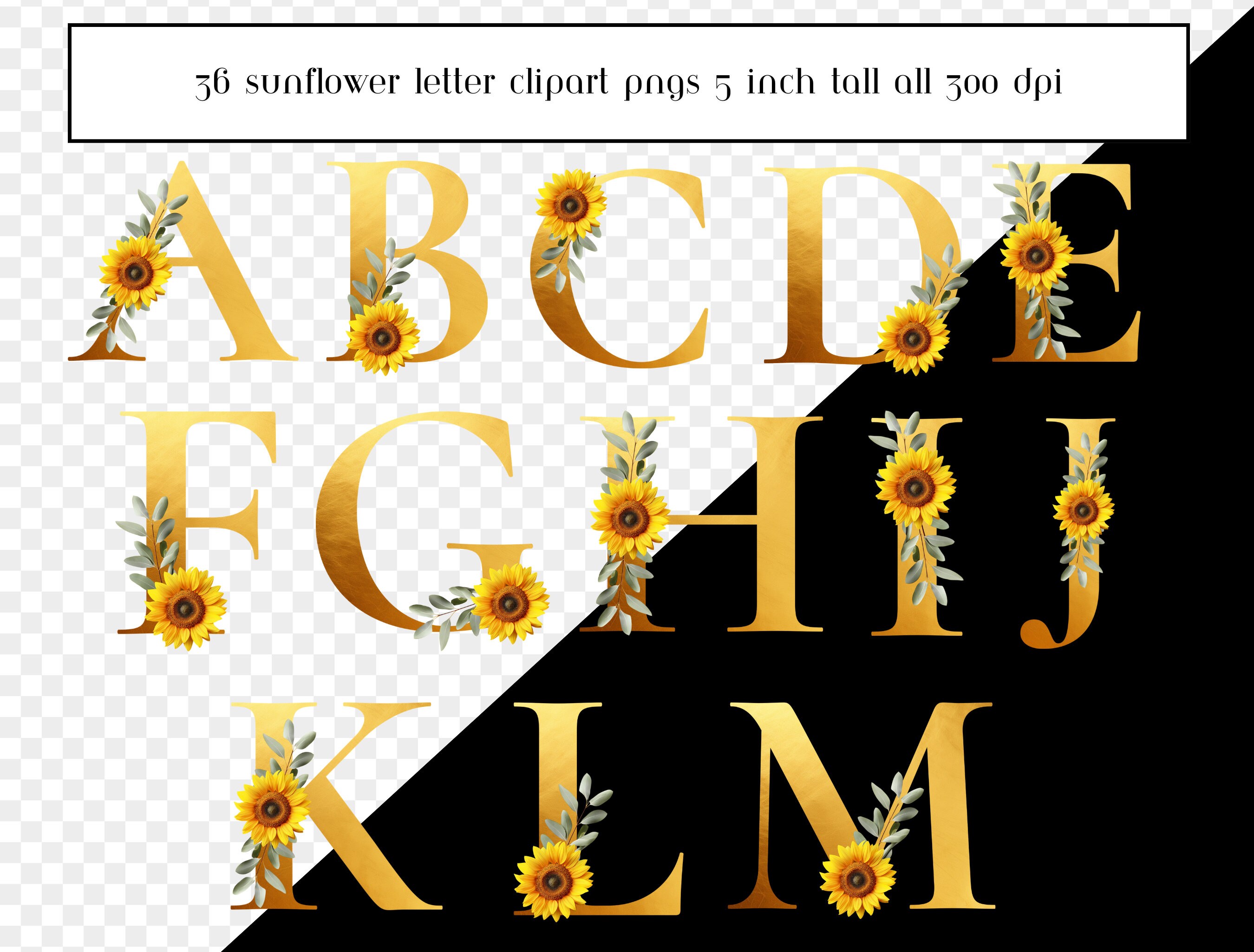 Sunflower Letter Clipart, Gold Letters, Sunflower Letters and Numbers ...