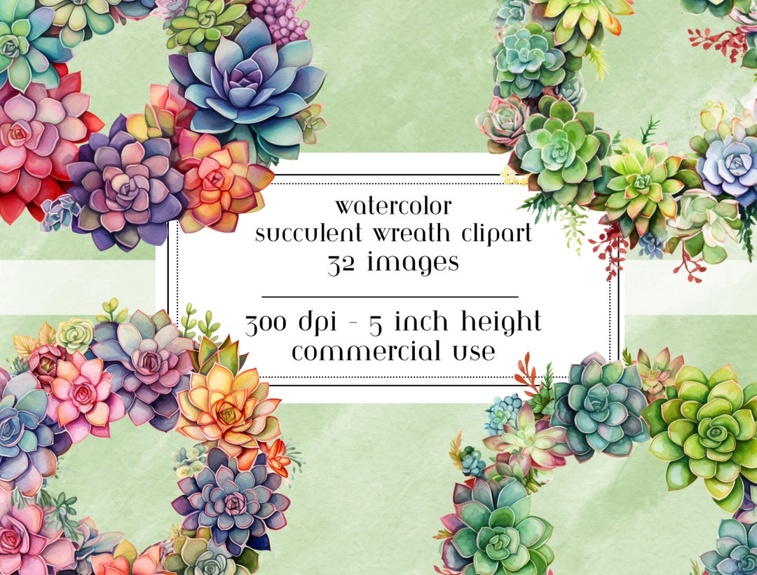 Watercolor Succulent Wreath Clipart, Succulent Wreaths, Wreath Clipart ...