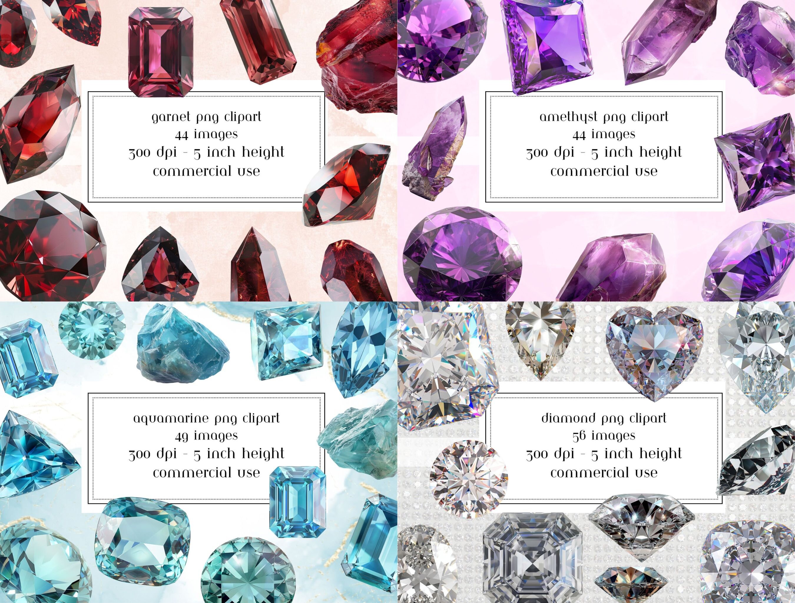 12 Month Birthstone Clipart Bundle, Realistic Birthstone Clipart, 3d ...