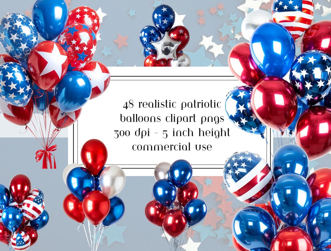 Realistic Patriotic Balloons Clipart, Patriotic Party Clipart, Fourth ...