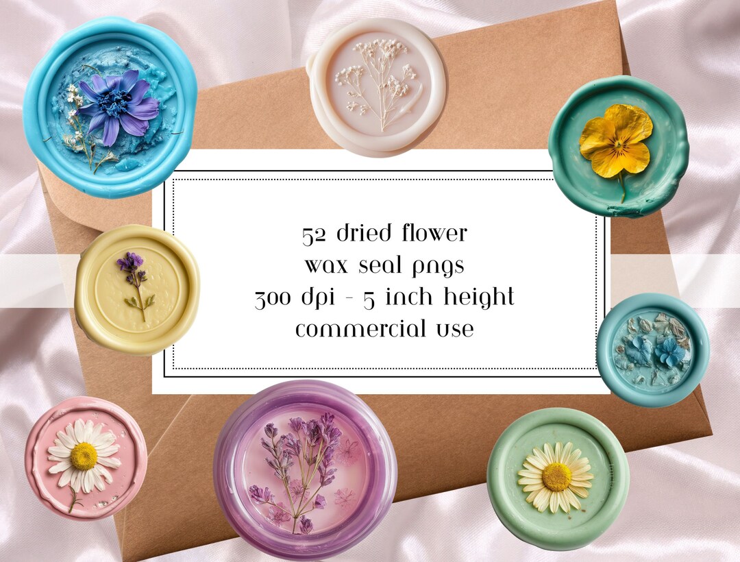 Wax Seal Clipart, Dried Flowers Wax Seals, Realistic Wax Seal Graphics ...
