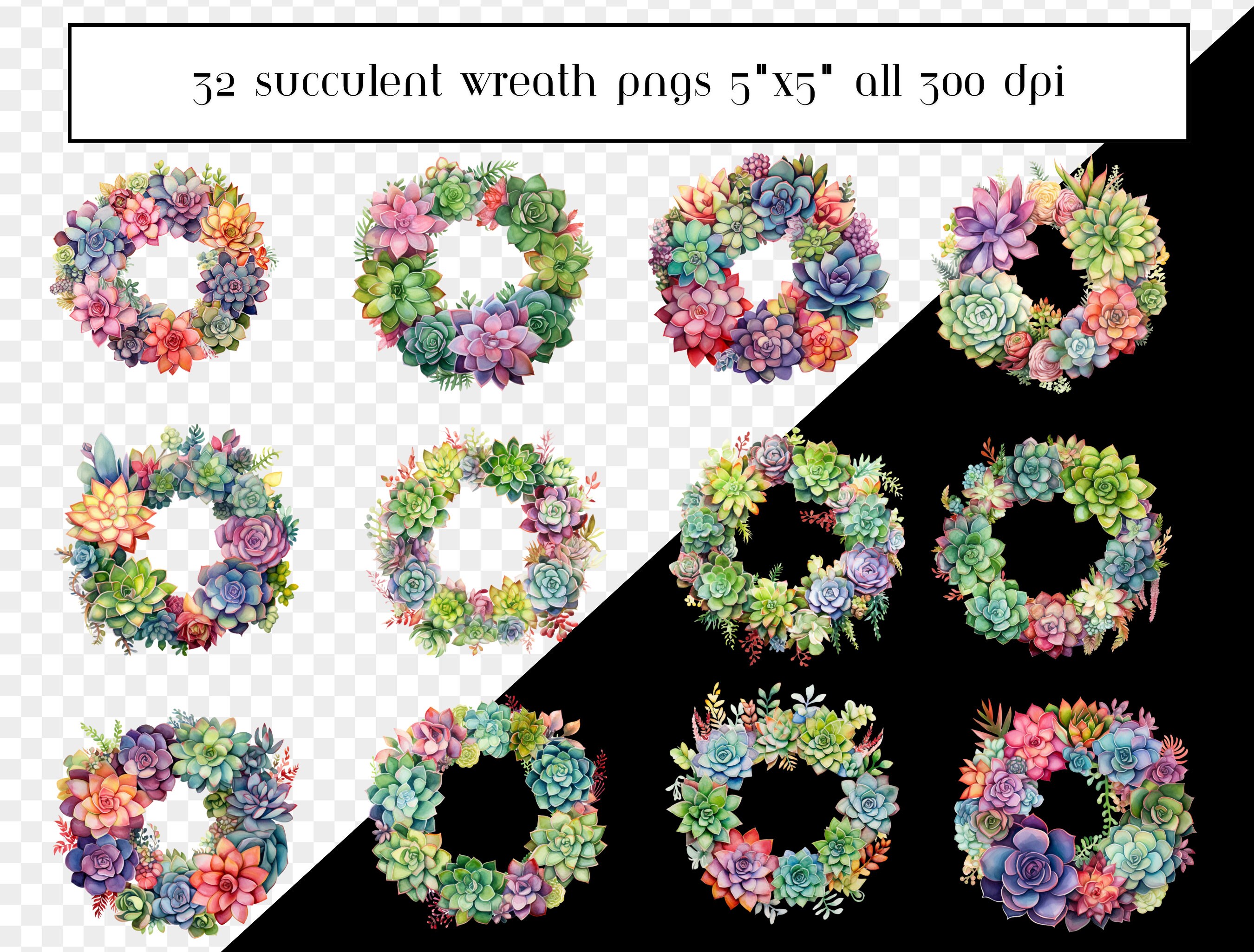 Watercolor Succulent Wreath Clipart, Succulent Wreaths, Wreath Clipart ...