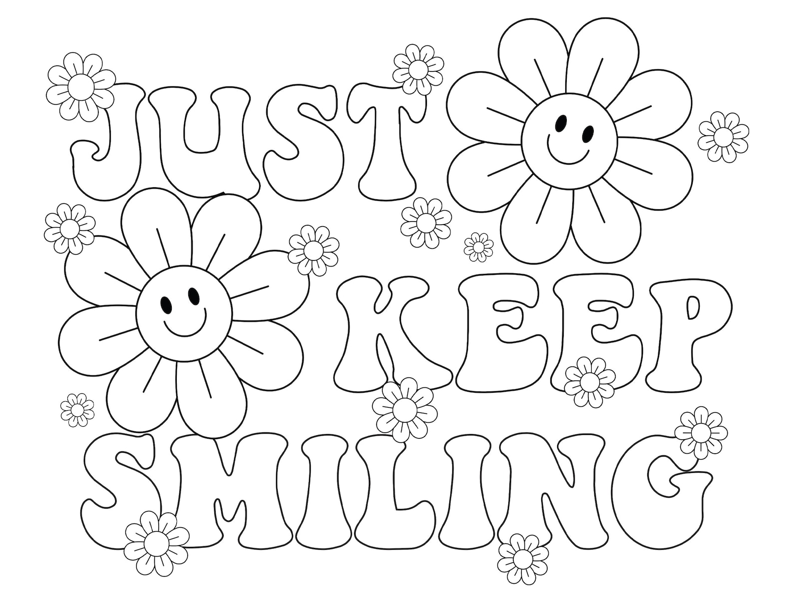 Just Keep Smiling Clipart: Retro Hippie Flower Graphics (PNG, EPS) - Etsy