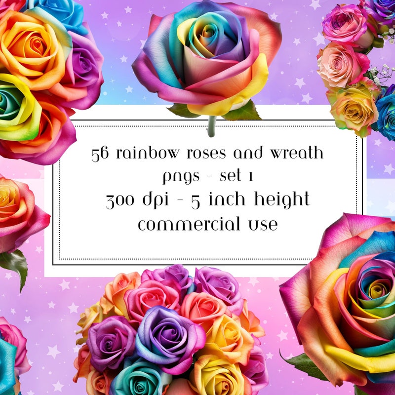 Rainbow Rose Clipart - Etsy