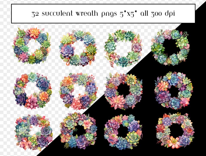 Watercolor Succulent Wreath Clipart, Succulent Wreaths, Wreath Clipart ...