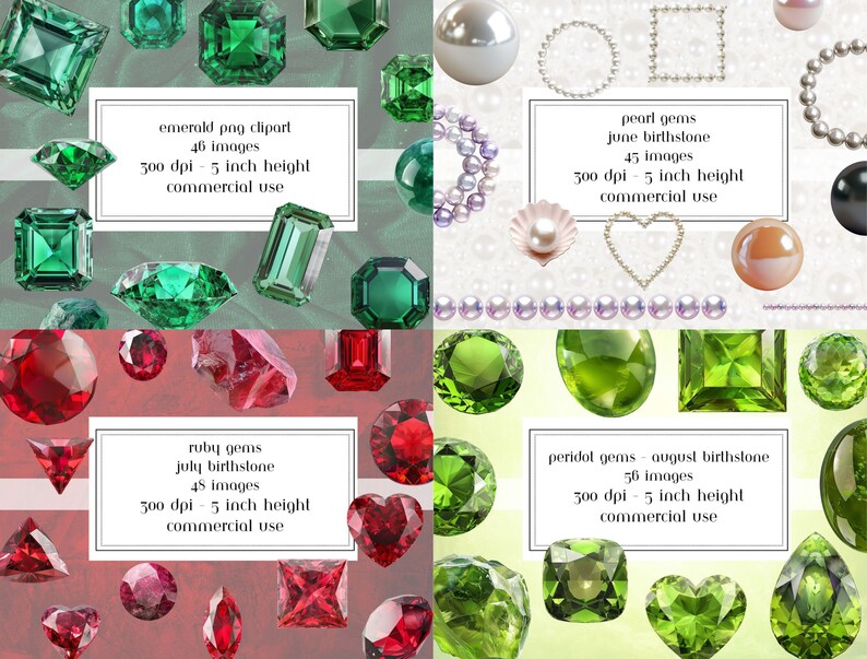 12 Month Birthstone Clipart Bundle, Realistic Birthstone Clipart, 3d ...