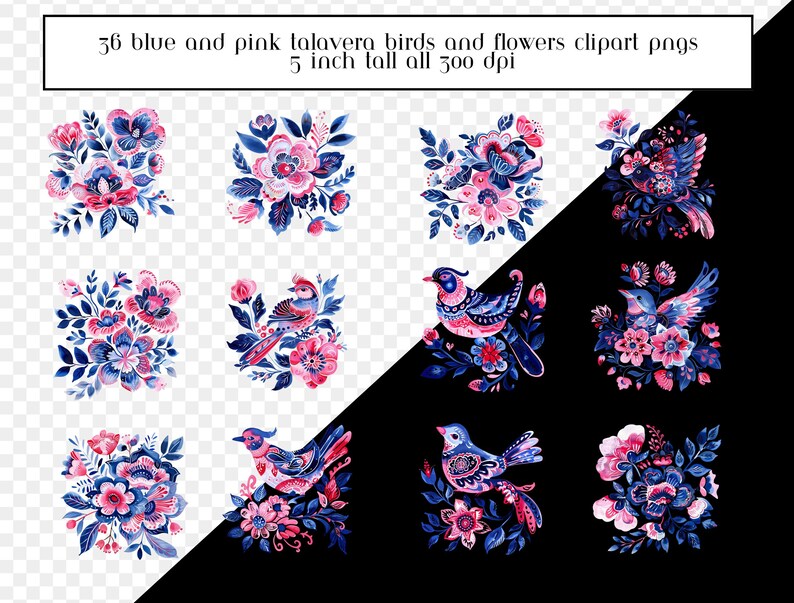 Blue and Pink Watercolor Talavera, Talavera Clipart, Watercolor ...