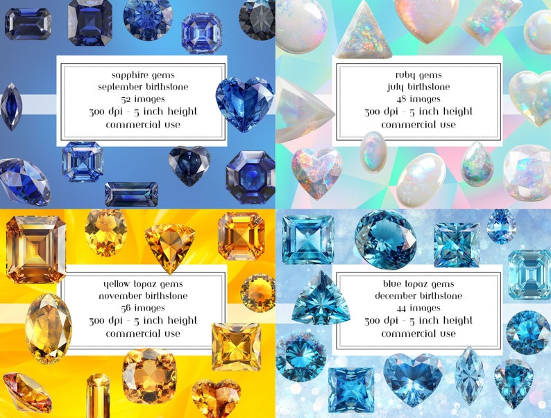 12 Month Birthstone Clipart Bundle, Realistic Birthstone Clipart, 3d ...