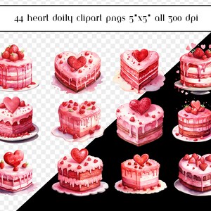 Watercolor Red and Pink Valentine's Cakes and Macaron Clipart, PNG Cake ...