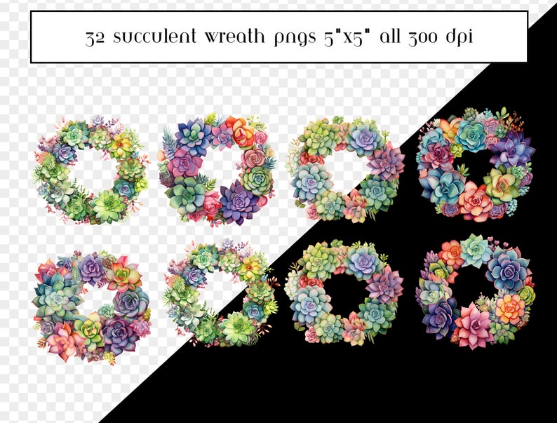 Watercolor Succulent Wreath Clipart, Succulent Wreaths, Wreath Clipart ...