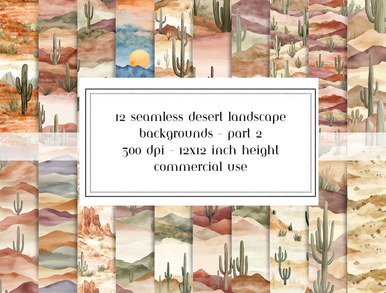 Desert Landscape Digital Paper Clipart Set2, 12x12 Boho Desert Ambiance ...