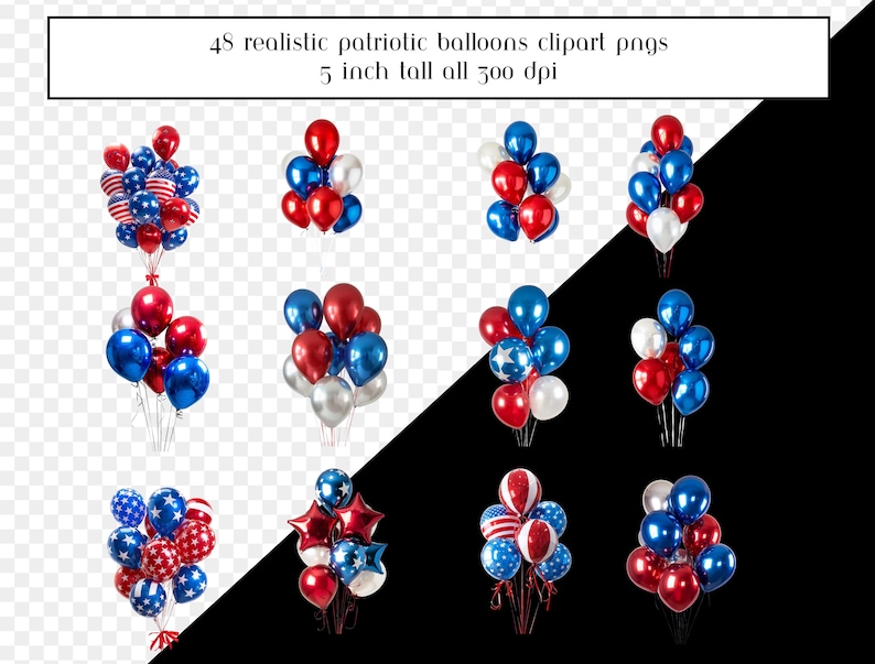 Patriotic Balloons Clipart: Red, White, and Blue USA Graphics (digital ...