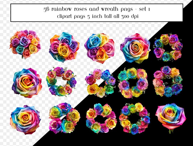 Rainbow Roses Clipart: Colorful Floral Graphics (commercial Use) - Etsy ...