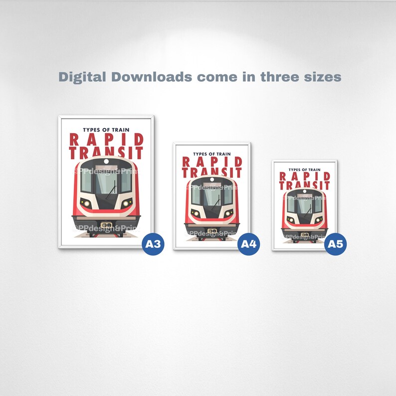 Train Print Set: Rapid Transit, Steam Train, Commuter Rail (digital ...