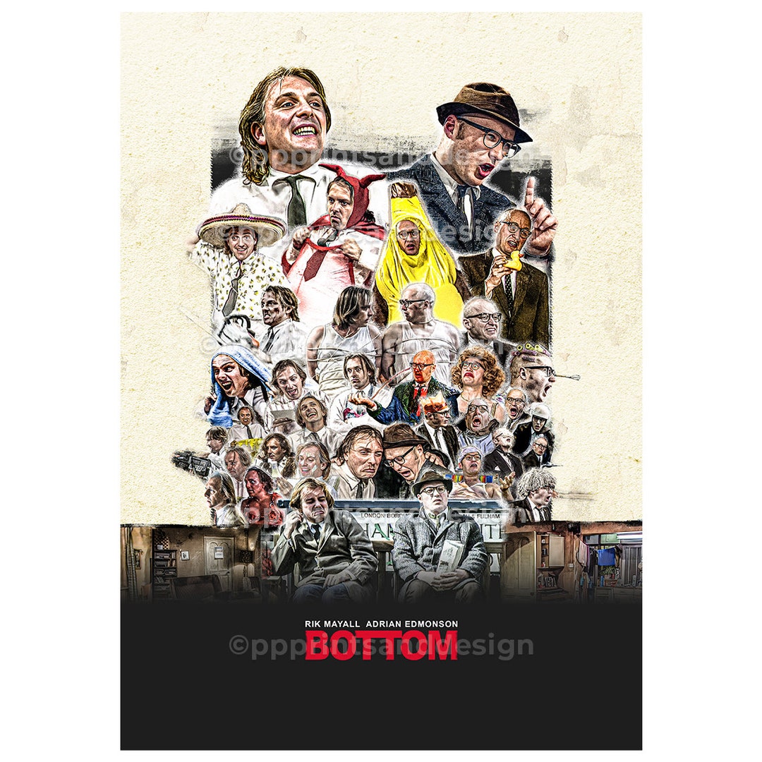 Bottom Rik & Ade Poster Print, Digital Illustration British Wall Art ...