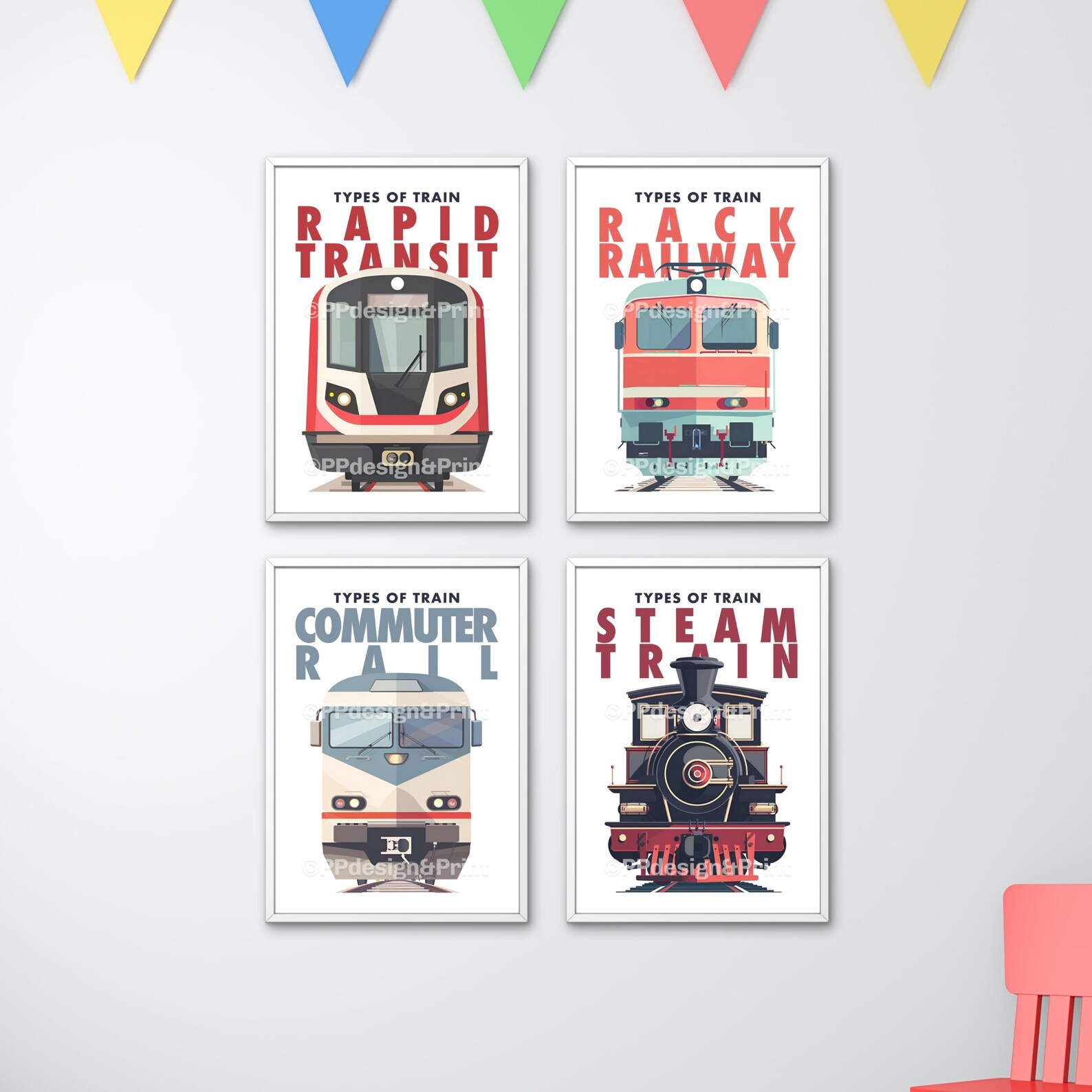 Train Print Set: Rapid Transit, Steam Train, Commuter Rail (digital ...