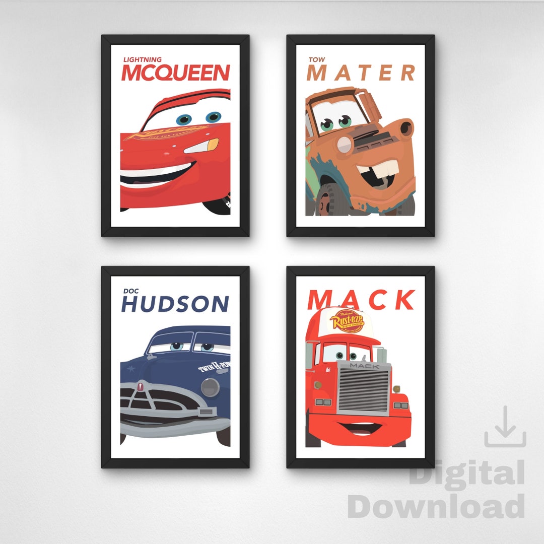 Pixar Cars Nursery Prints: Lightning Mcqueen, Mater, Doc, Mack (digital ...