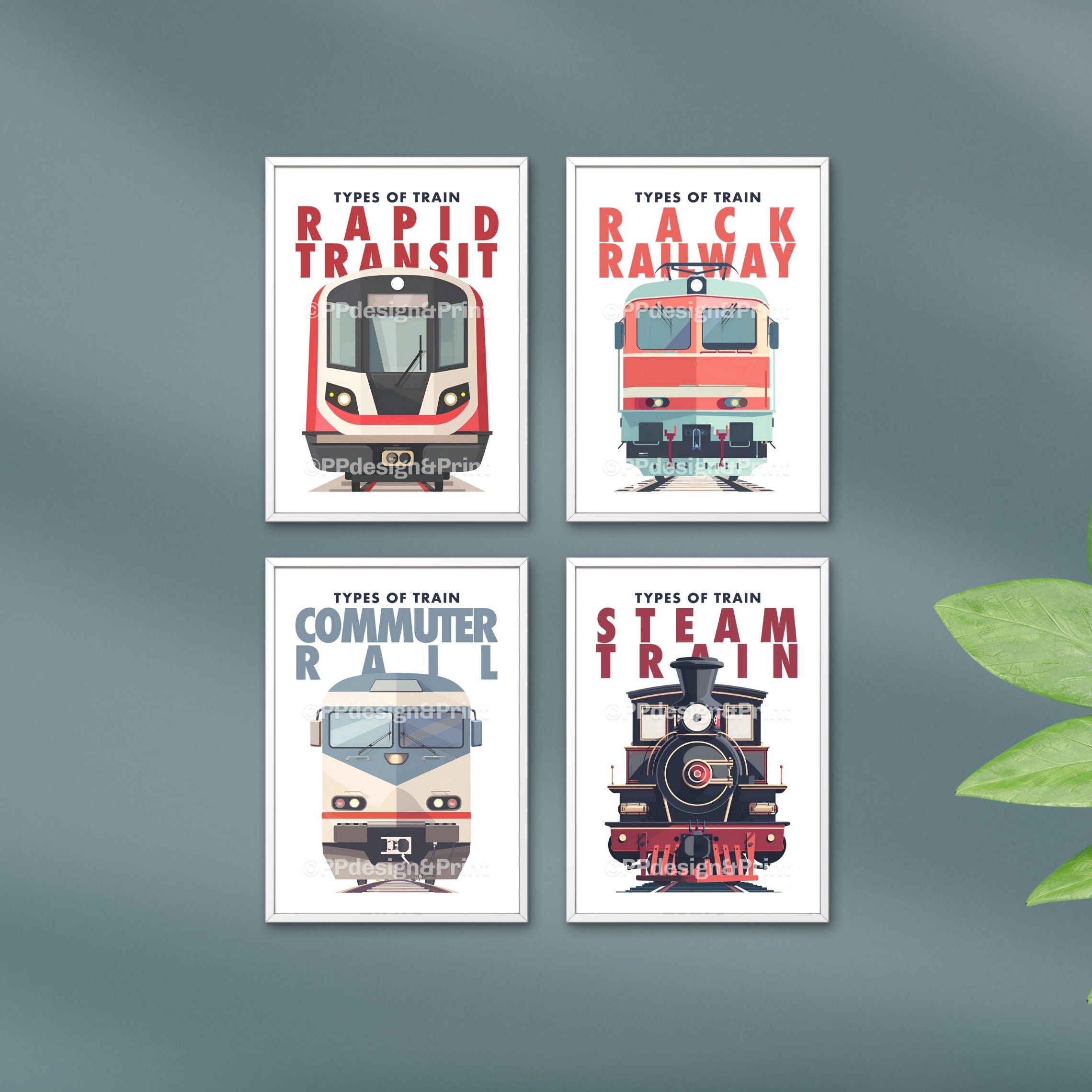 Train Print Set: Rapid Transit, Steam Train, Commuter Rail (digital ...