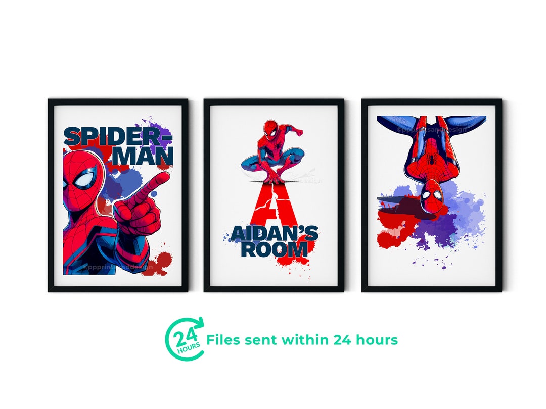 Custom Name Spiderman Poster Prints, Spiderman Set of 3 Printable, Boys ...