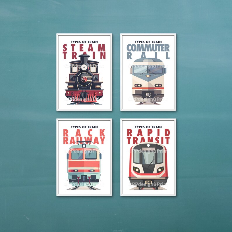 Train Print Set: Rapid Transit, Steam Train, Commuter Rail (digital ...