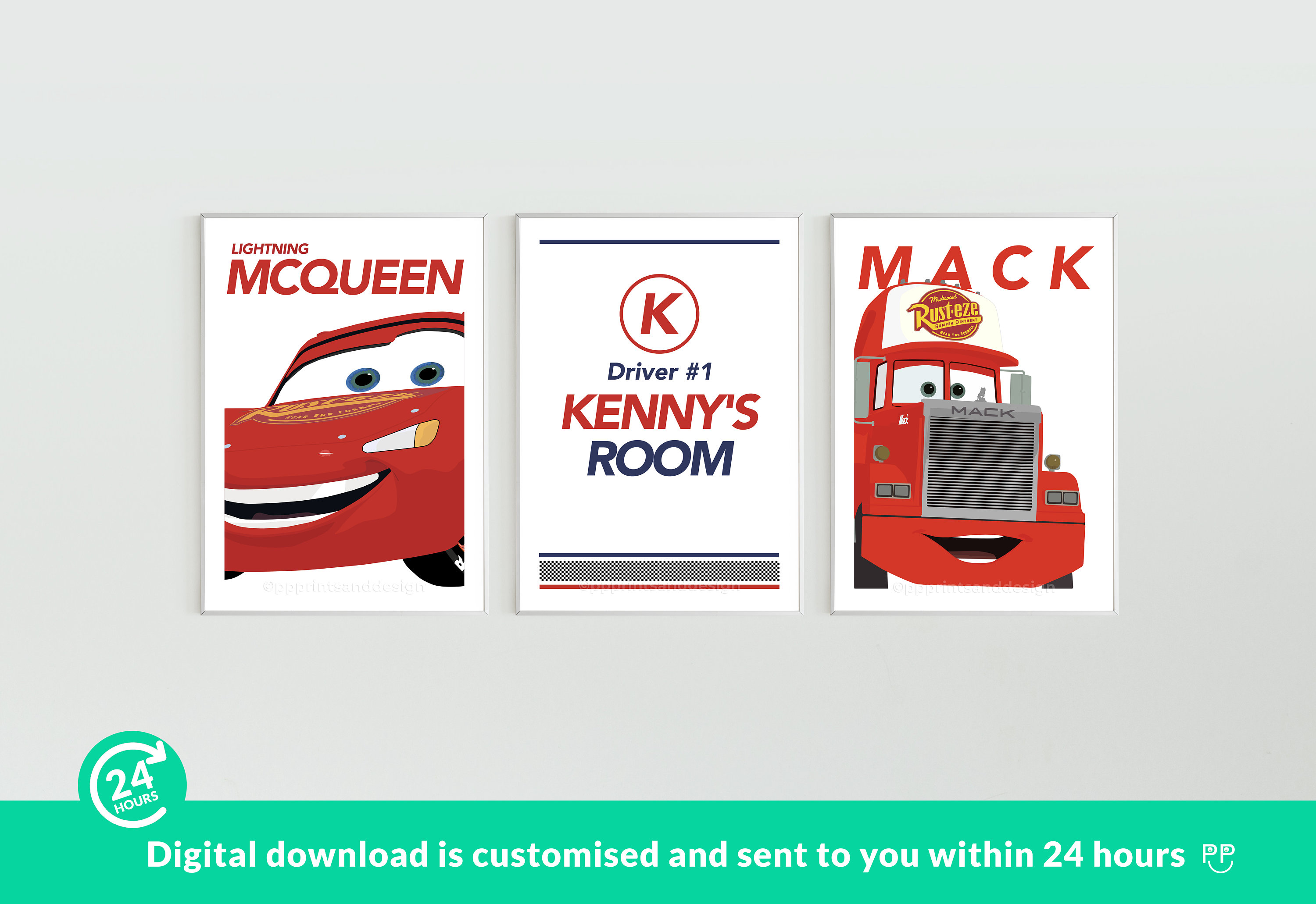 Set of 3 Customisable Cars Pixar Prints for Nursery, Lightning Mcqueen ...