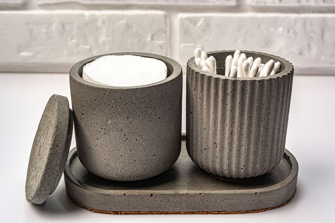Decorative Concrete Jars. Bathroom Set. Oval Trinket Tray. Concrete ...