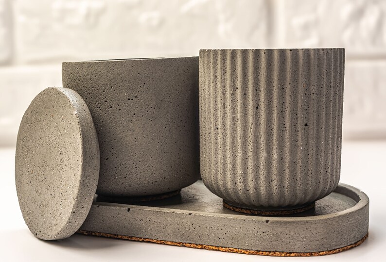 Decorative Concrete Jars. Bathroom Set. Oval Trinket Tray. Concrete ...