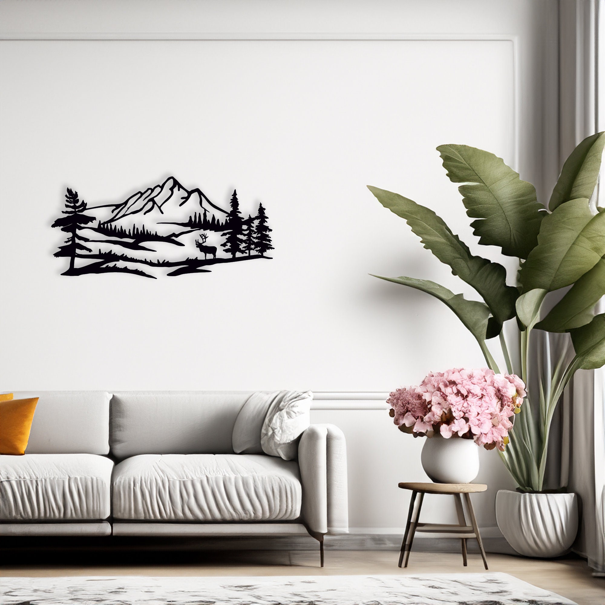 Mountain N Forest Silhouette Metal Wall Decor, Wall Decor Interior ...