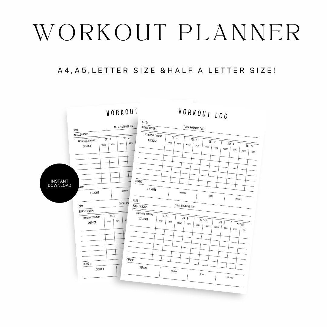 Exercise Planner, Daily Workout Planner Printable, Resistance Training ...
