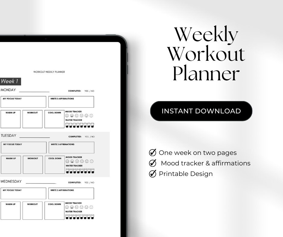 Weekly Workout Planner Printable, Daily Workout Planner, Fitness ...