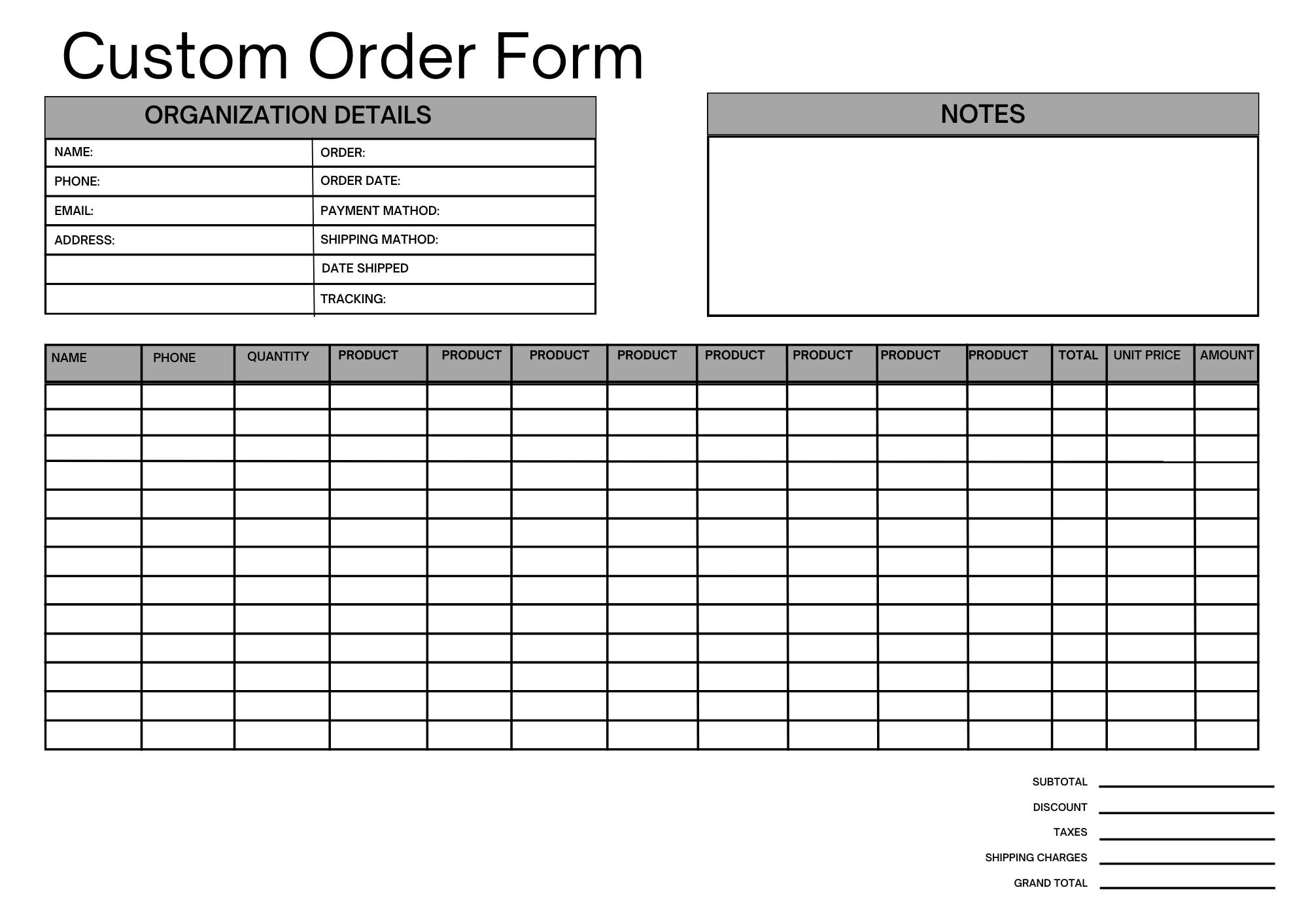 Editable Custom Order Form, Custom Order Form, Order Form Template ...