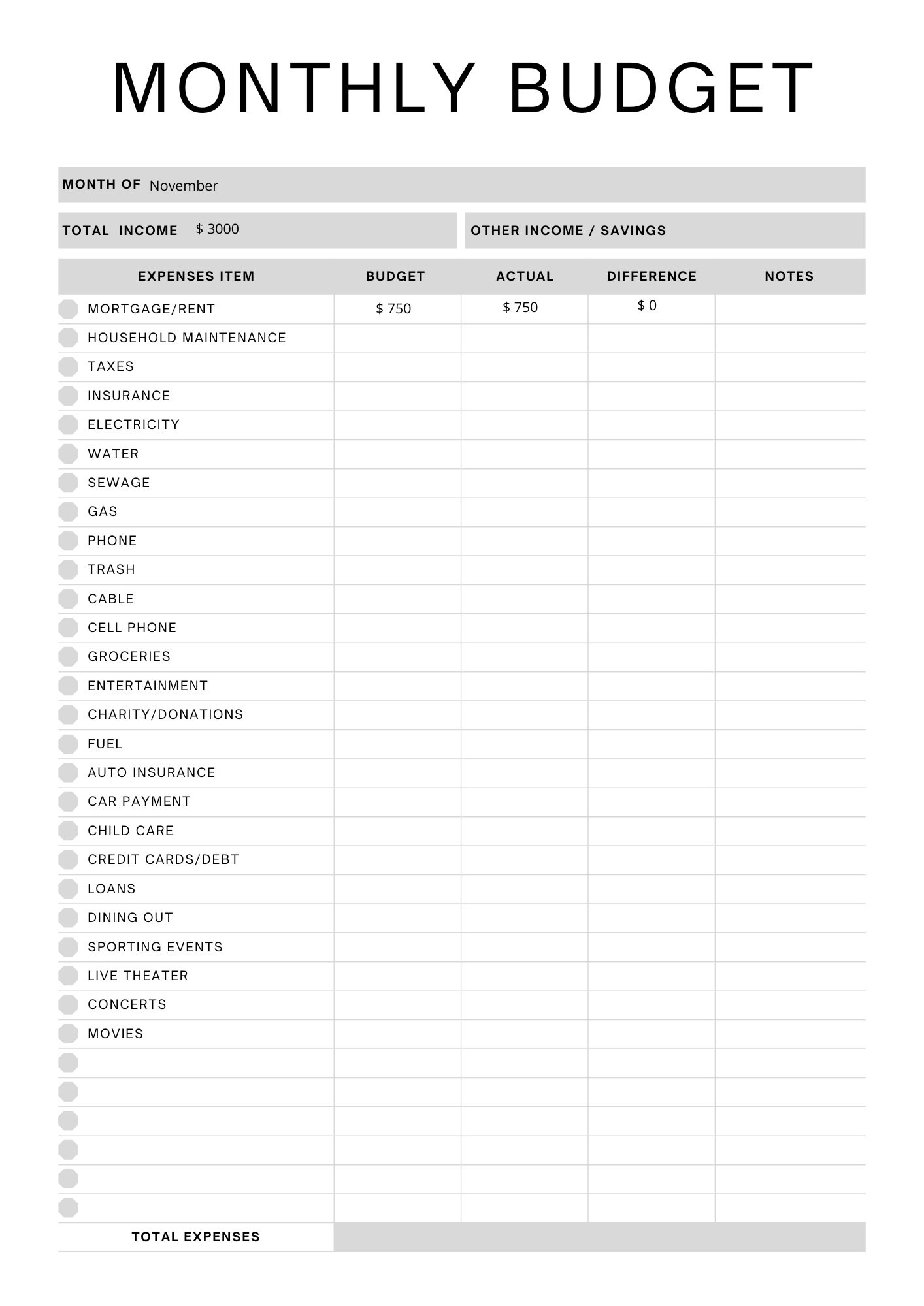 Monthly Budget Planner, Expense Tracker, Finance Planner, Bill Tracker ...