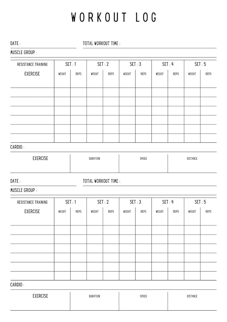 Exercise Planner, Daily Workout Planner Printable, Resistance Training ...