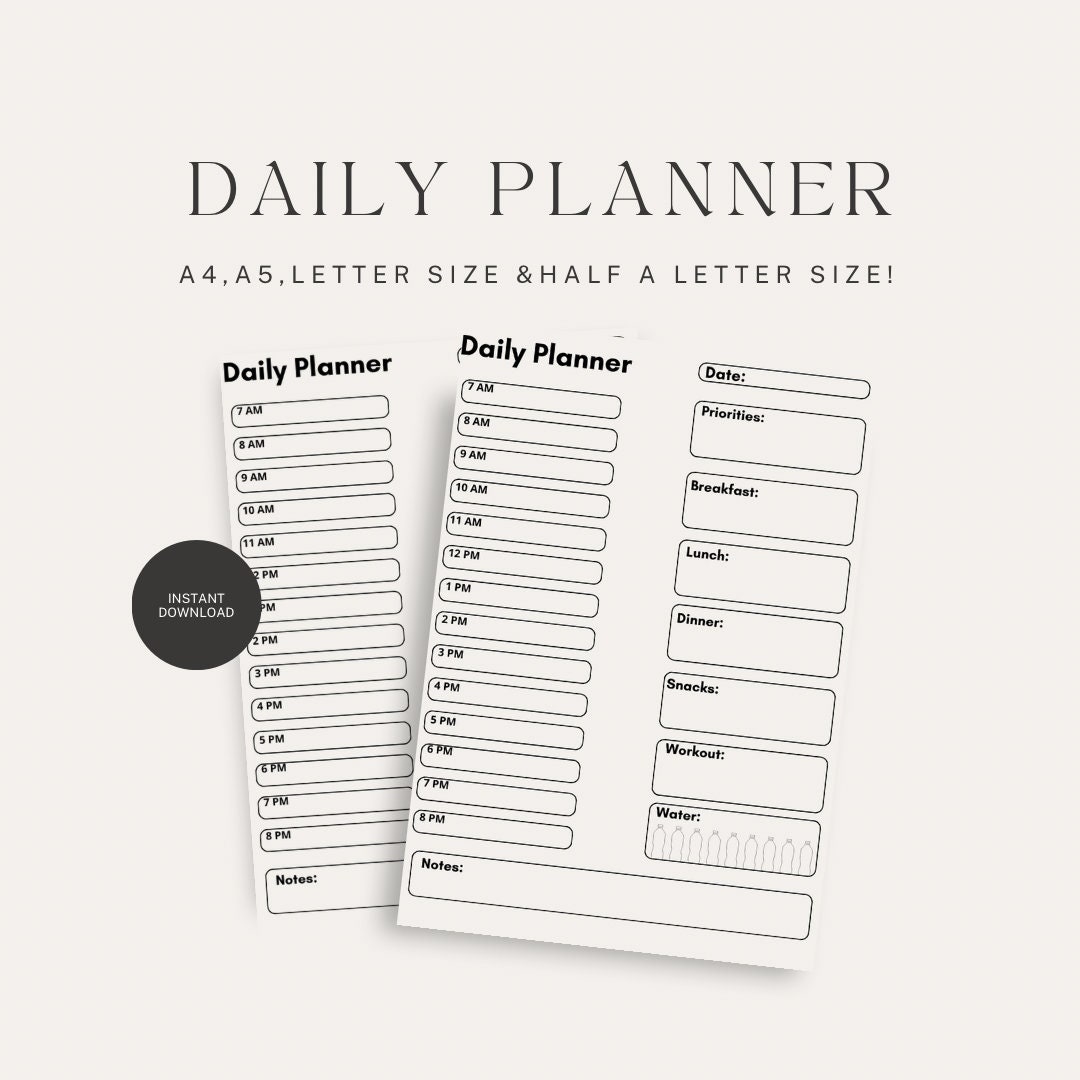 Minimalist Daily Planner, Daily Printable Planner, PDF Printable, ADHD ...