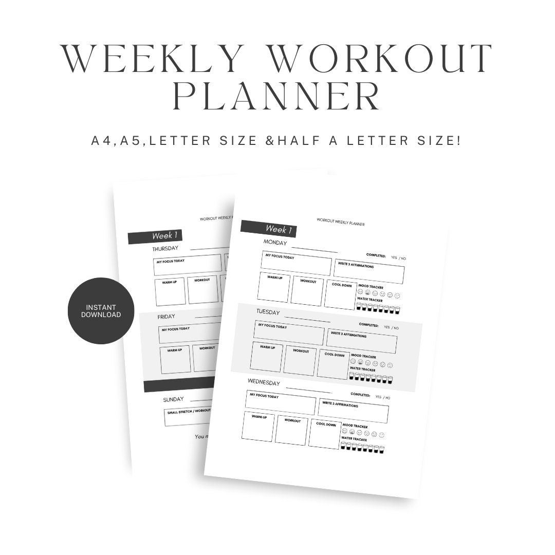 Weekly Workout Planner Printable, Daily Workout Planner, Fitness ...