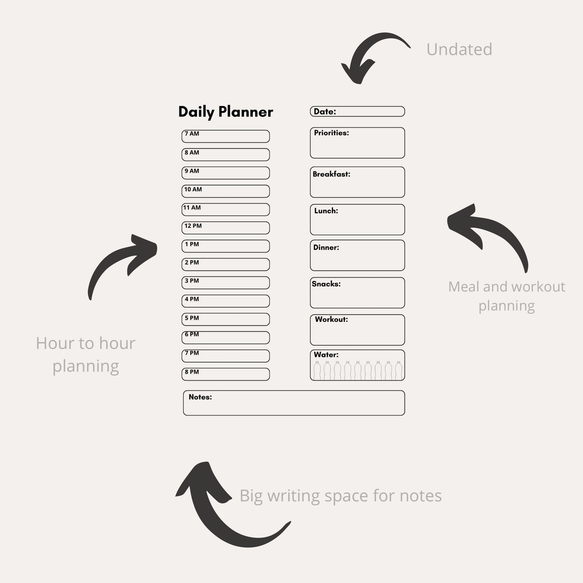 Minimalist Daily Planner, Daily Printable Planner, PDF Printable, ADHD ...