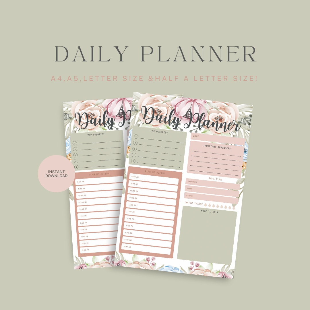 Printable Daily Planner, Daily Planner Undated, Daily Planner Sheet ...
