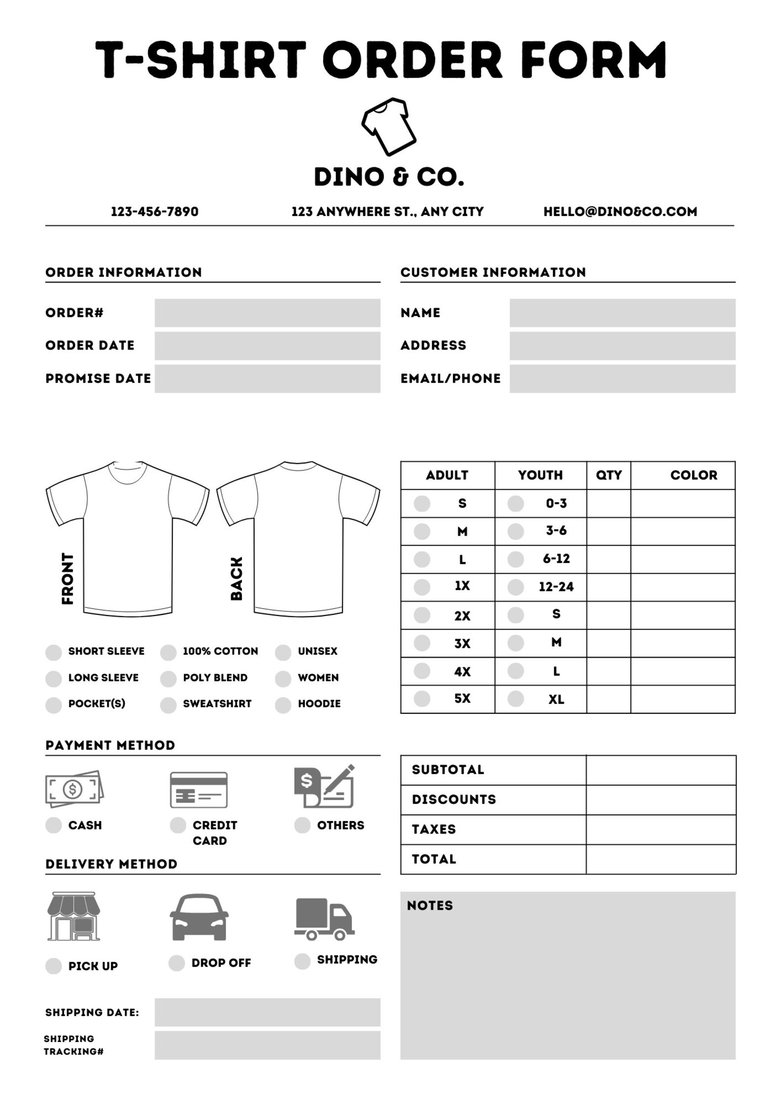 Editable Shirt Order Form Template, Printable T Shirt Order Form ...