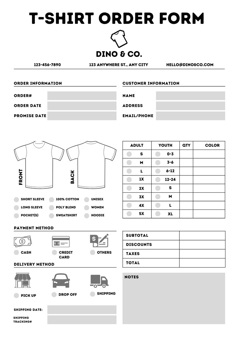 Editable Shirt Order Form Template, Printable T Shirt Order Form ...