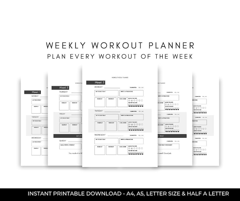 Weekly Workout Planner Printable, Daily Workout Planner, Fitness ...