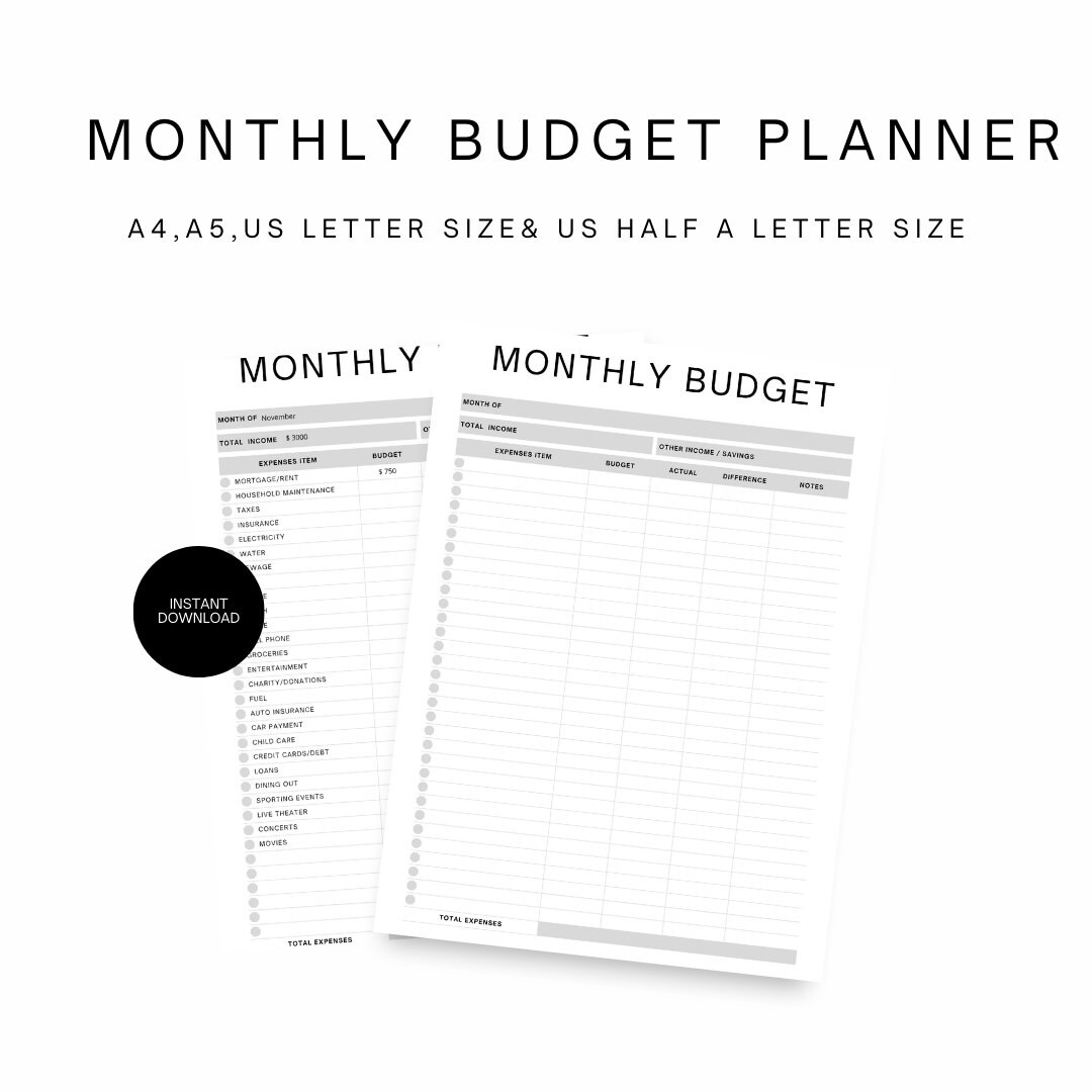 Monthly Budget Planner, Expense Tracker, Finance Planner, Bill Tracker ...