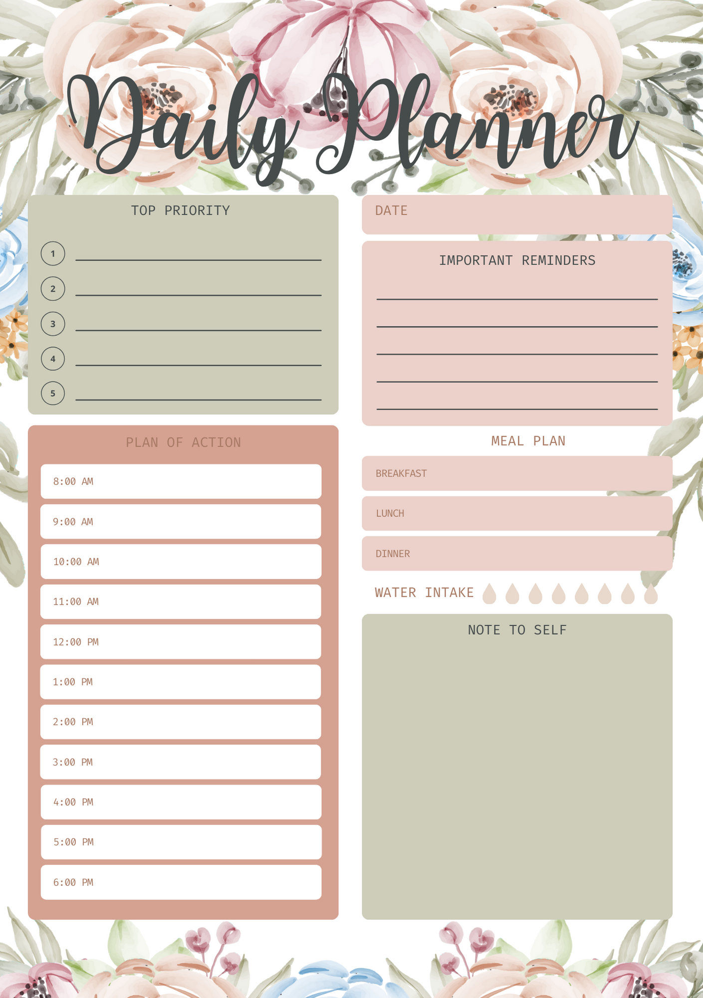 Printable Daily Planner, Daily Planner Undated, Daily Planner Sheet ...