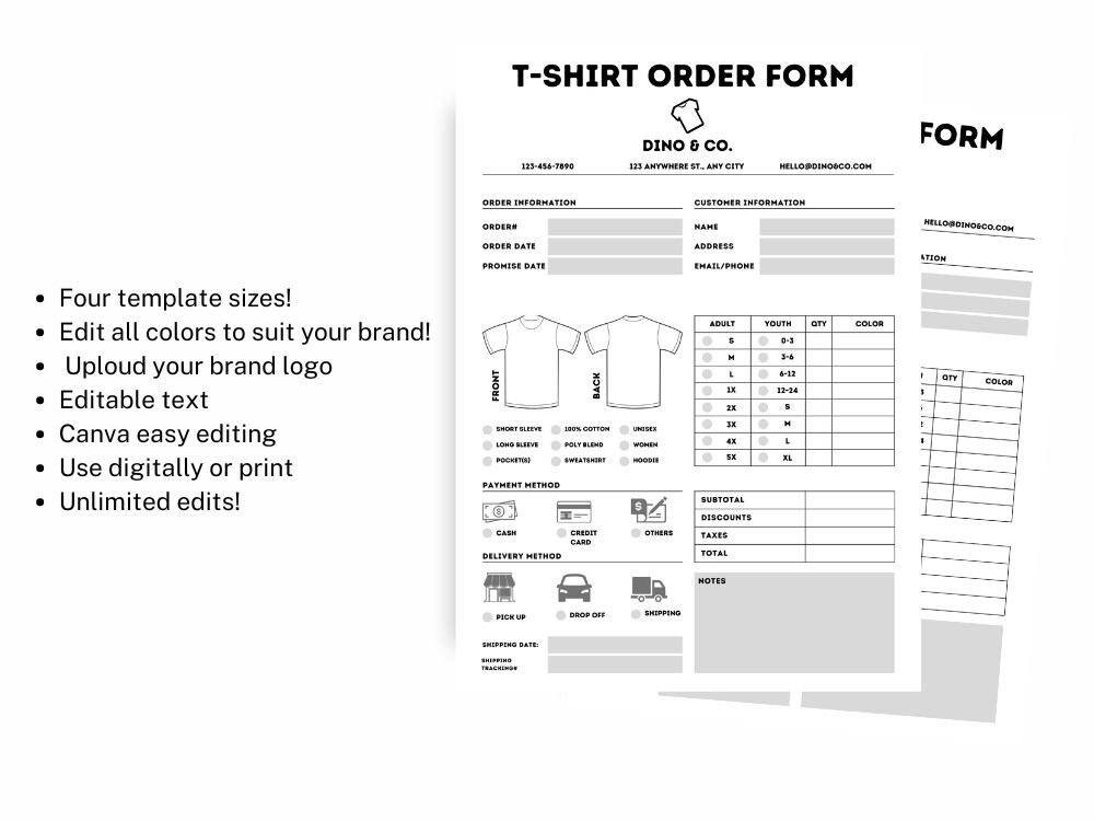 Editable Shirt Order Form Template, Printable T Shirt Order Form ...