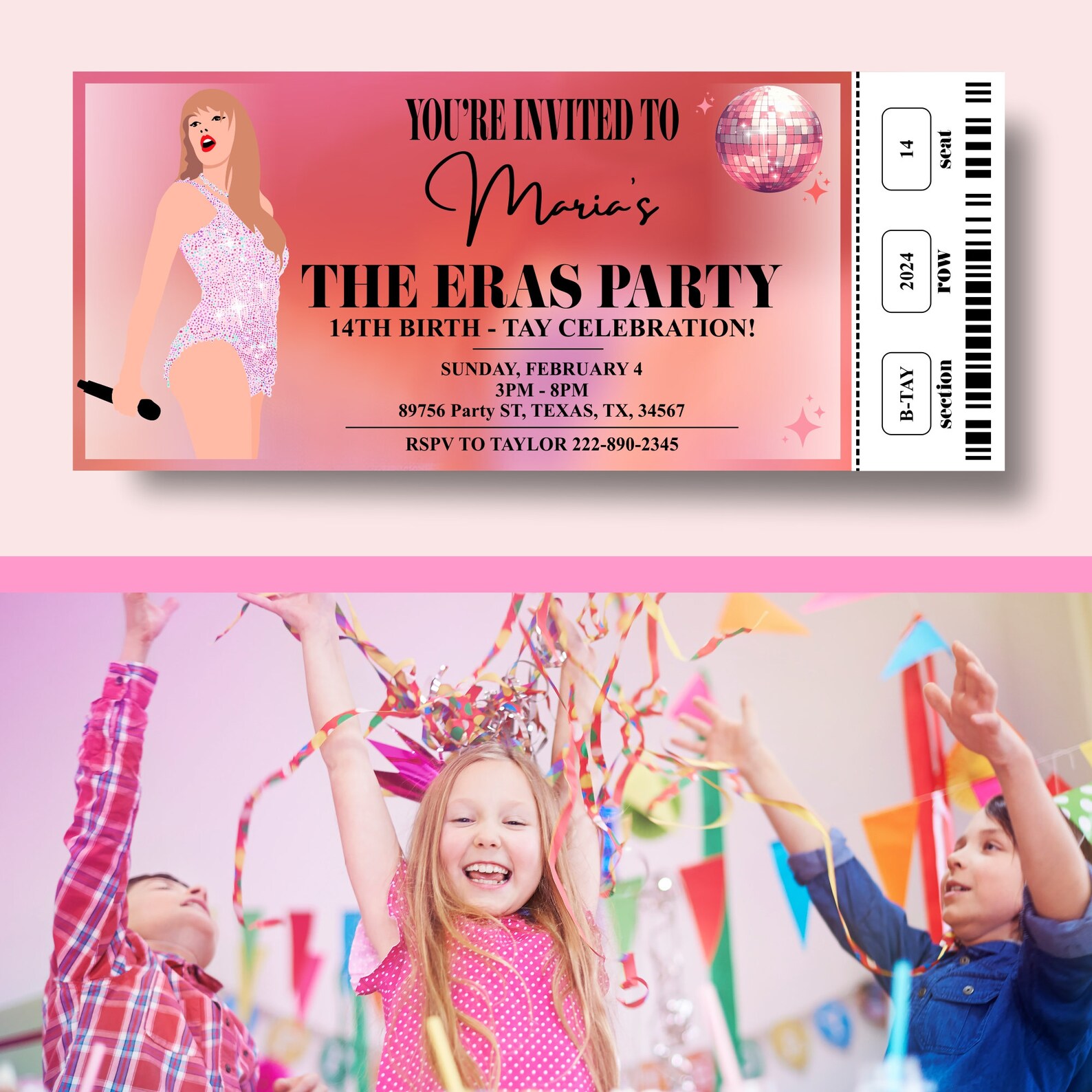 Taylor Swift Eras Birthday Invitation, Eras Tour Ticket Invite, Swiftie ...