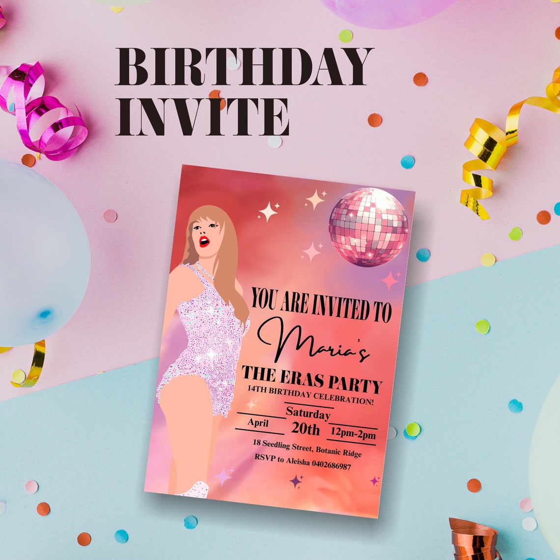 Eras Birthday Invitation, Eras Tour Party Invite, Eras Editable ...